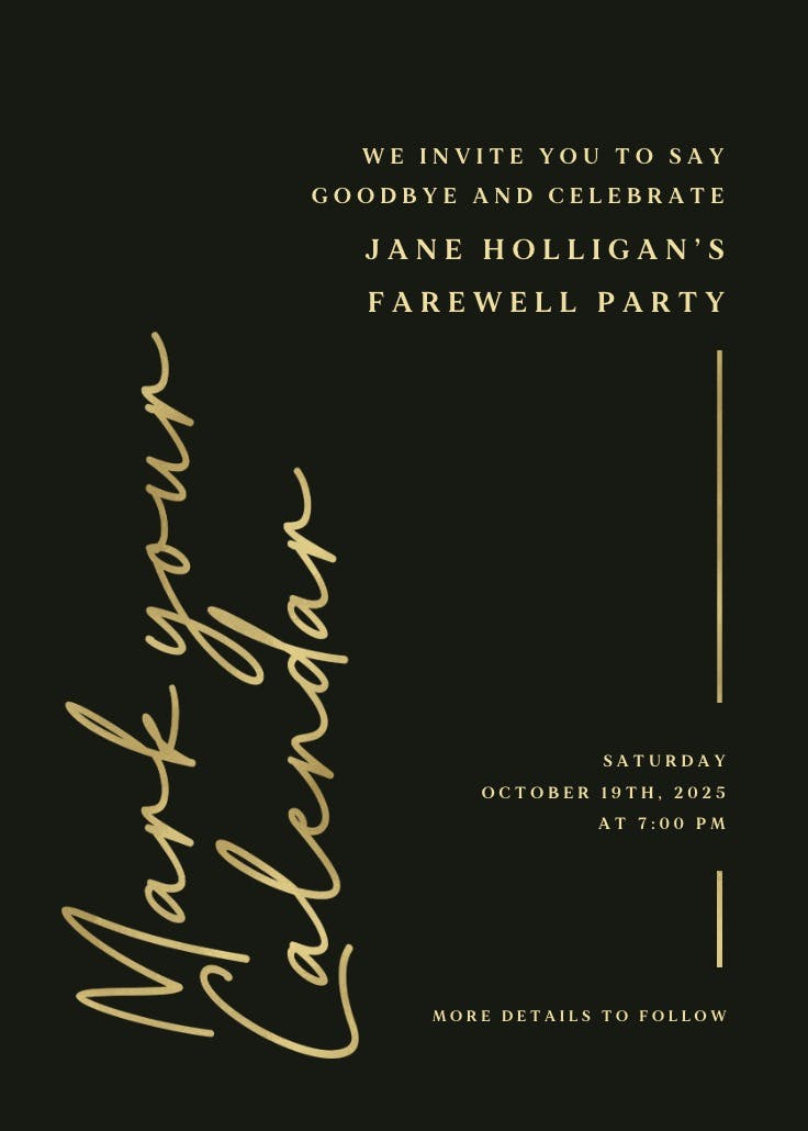 Simple Script - Retirement & Farewell Party Invitation Template (Free) | Greetings Island